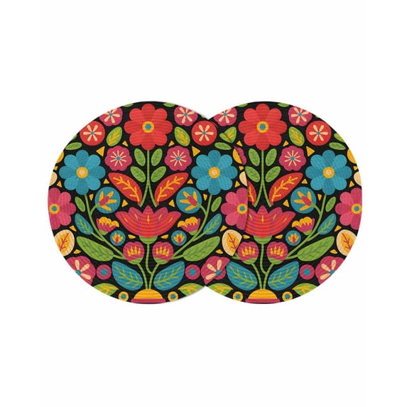 Boho Flower Round 13 Inch Placemats Set of 2, Red Blue Yellow Colorful ...