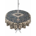 Boho Flower Round Outdoor Tablecloth with Umbrella Hole Khaki Blue ...