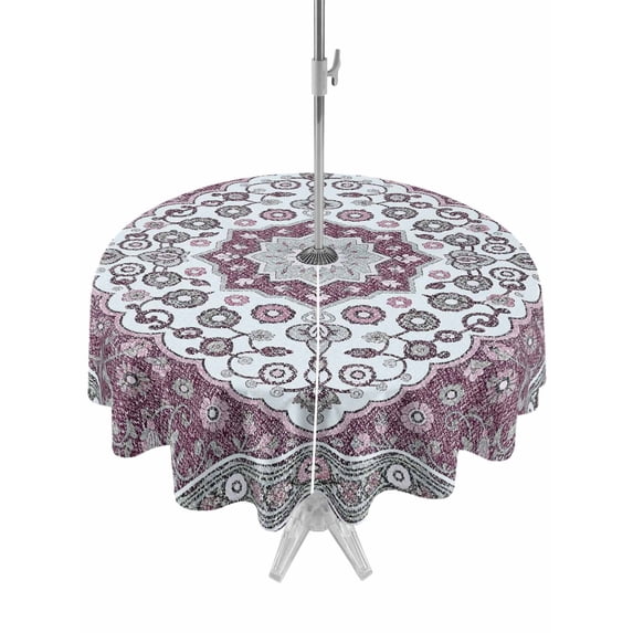 Boho Flower Round Outdoor Tablecloth with Umbrella Hole Pink Purple ...