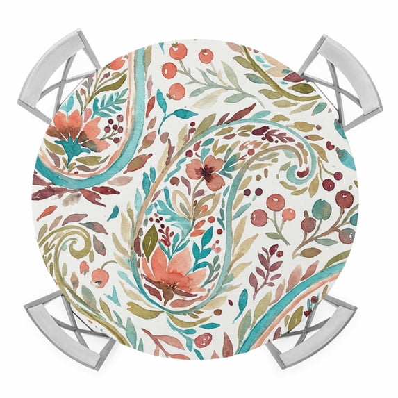 Boho Flower Round Tablecloth for 45-54 Inch Tables,Fitted Table Cover ...