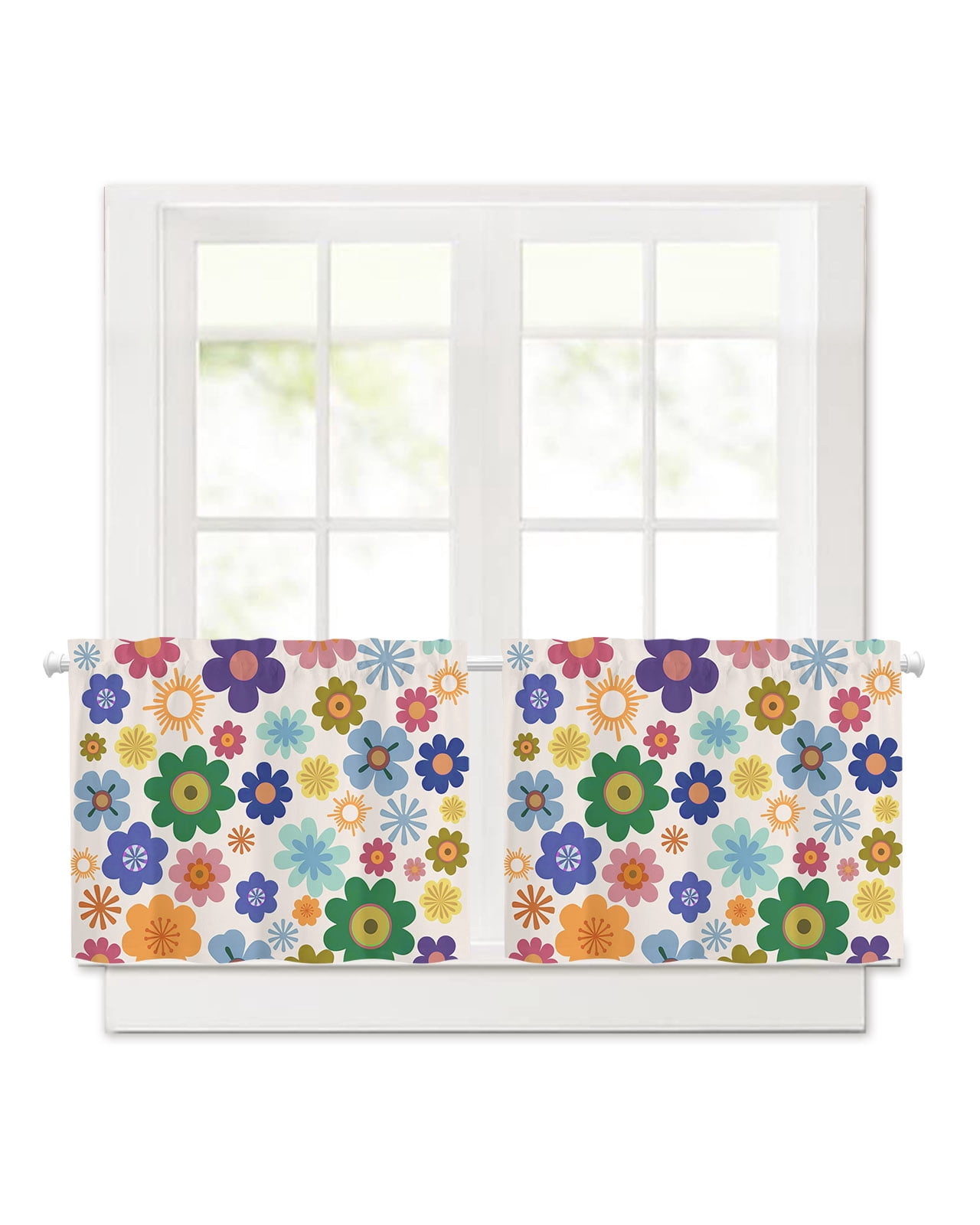 Boho Flower Seamless Short Blackout Curtains 24 Inch Long,Abstract ...