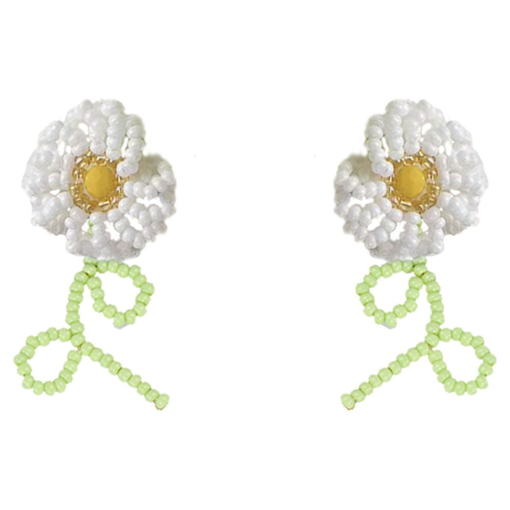 Boho Flower Seed Beaded Drop Dangle Earrings for Women Handmade Rice ...