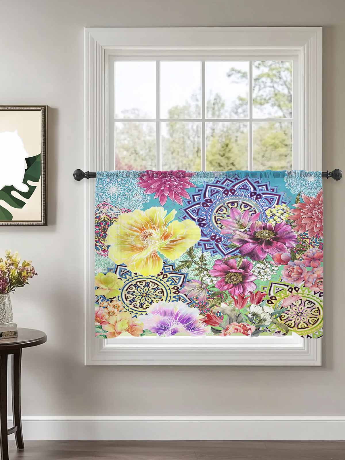 Boho Flower Sheer Curtains 54 Inch Long 1 Panel National Style Peony ...