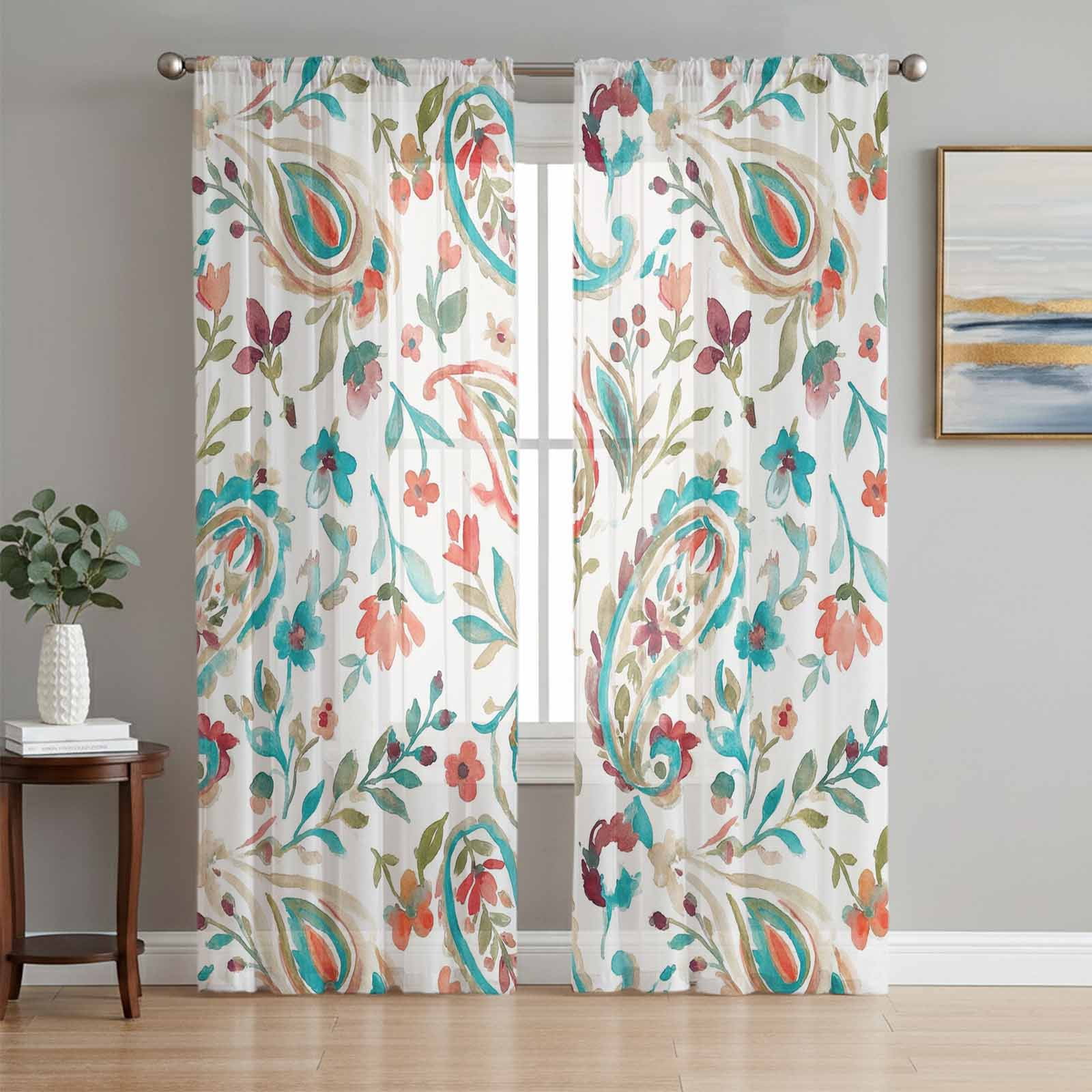 Boho Flower Sheer Curtains 63 Inch Length 2 Panels Set, Spring ...