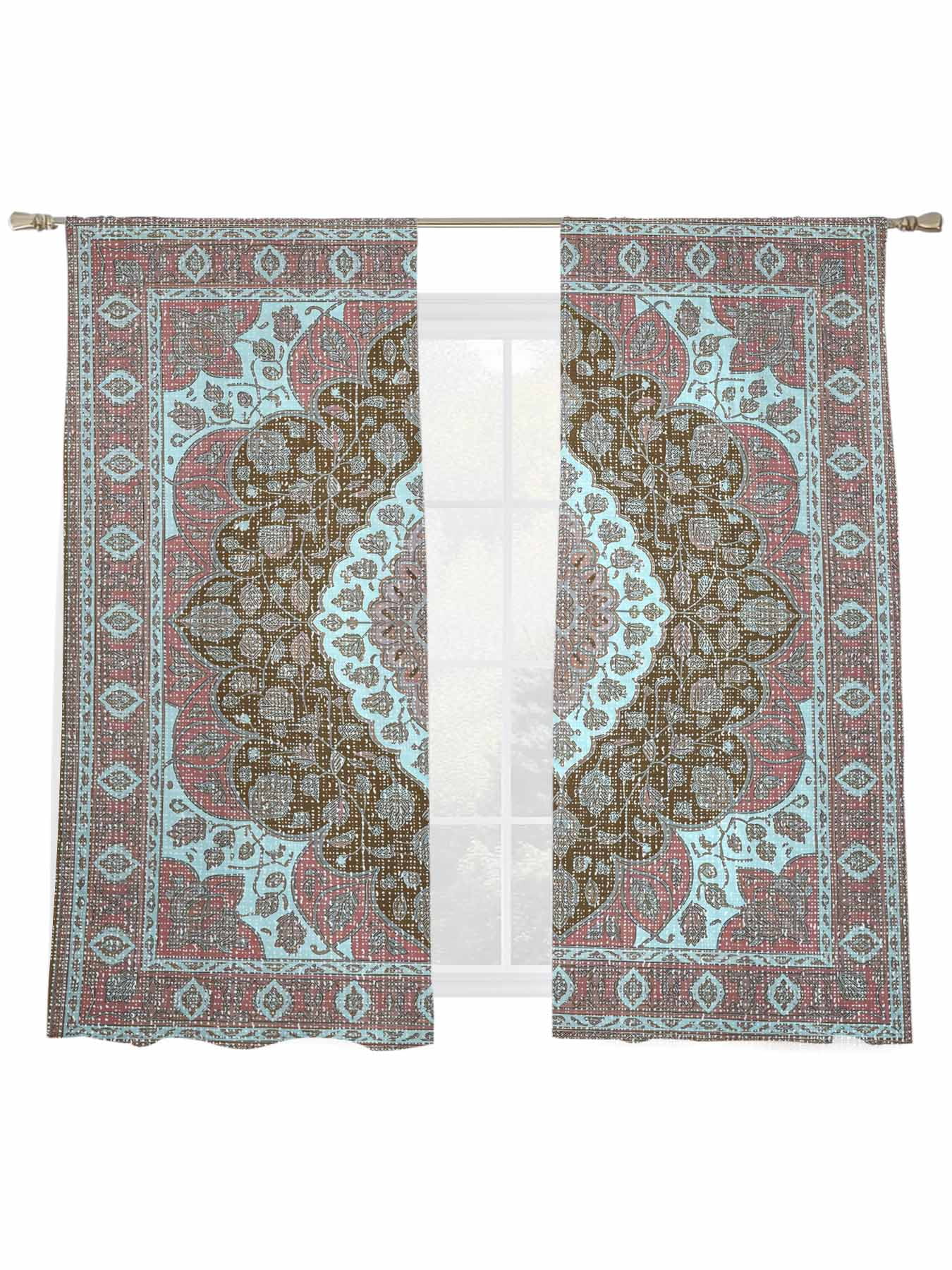 Boho Flower Sheer Curtains 72 inches Long, Pink Teal Bohemia Geometric ...