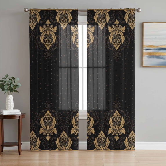 Boho Flower Sheer Curtains for Living Room Bedroom Vintage Ethnic Brown ...