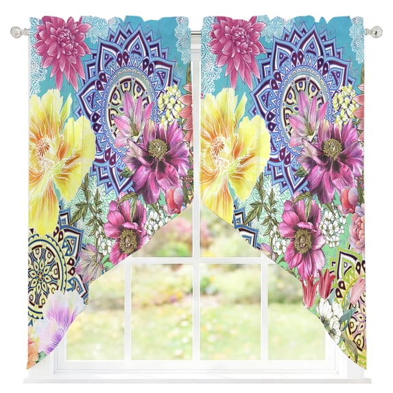 Boho Flower Sheer Curtains Swag Valances for Windows National Style ...