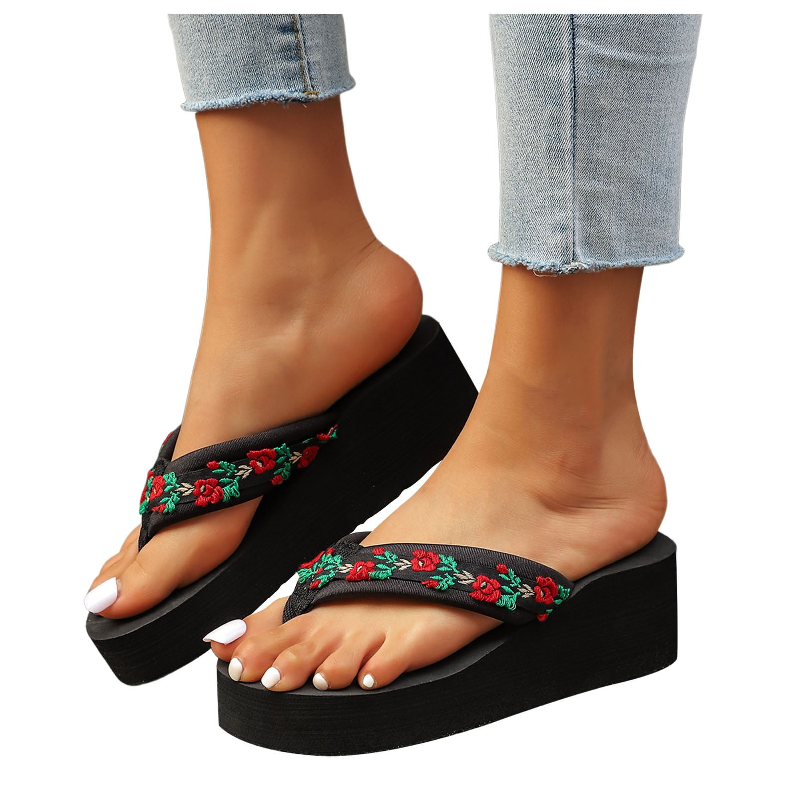 Boho Flower Slippers Sandals for Women 2025 Bohemian Platform Wedge ...