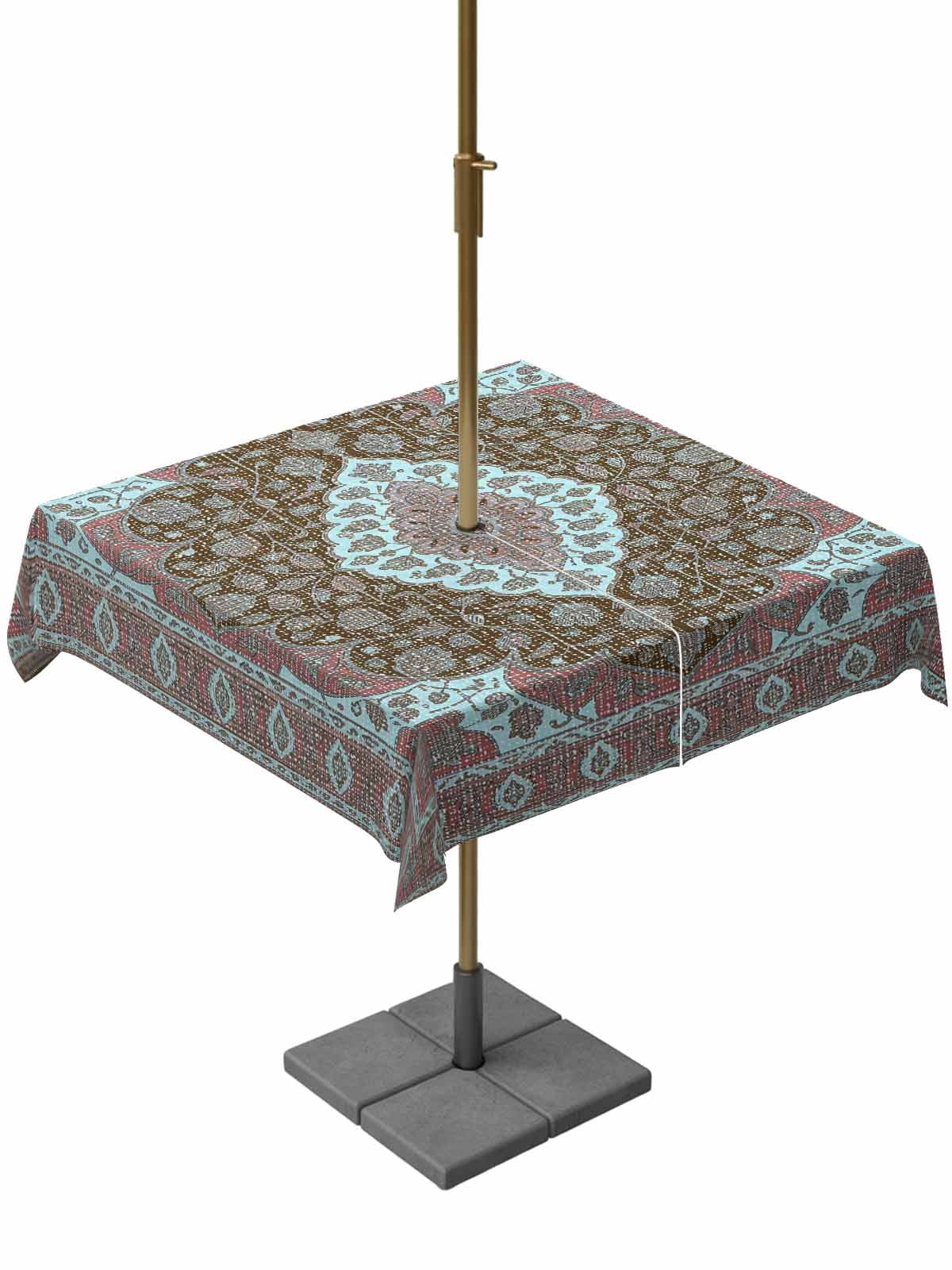 Boho Flower Square Outdoor Tablecloth with Umbrella Hole Pink Teal ...