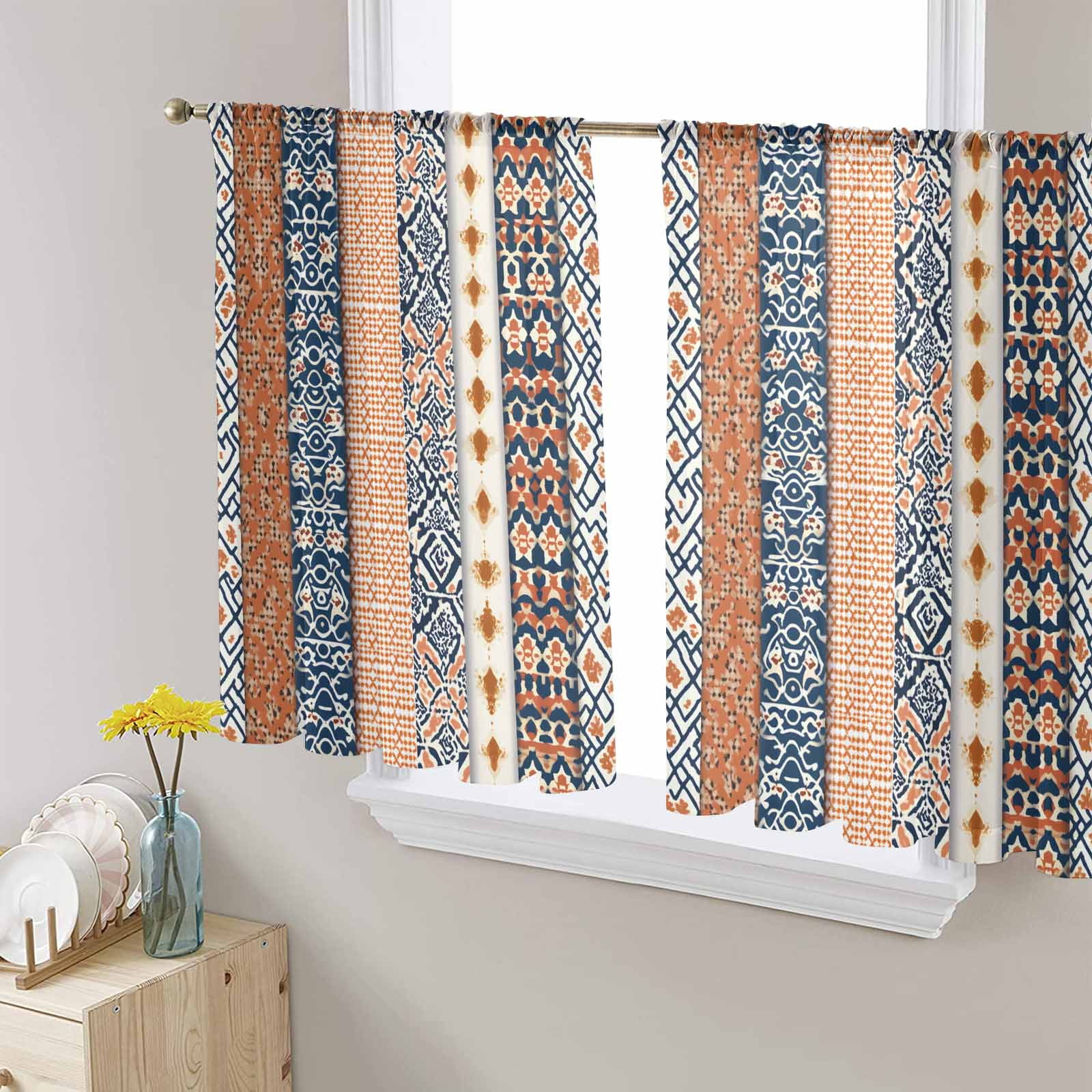 Boho Flower Stripe Semi Sheer Curtains 54 Inch Length 2 Panels Set ...