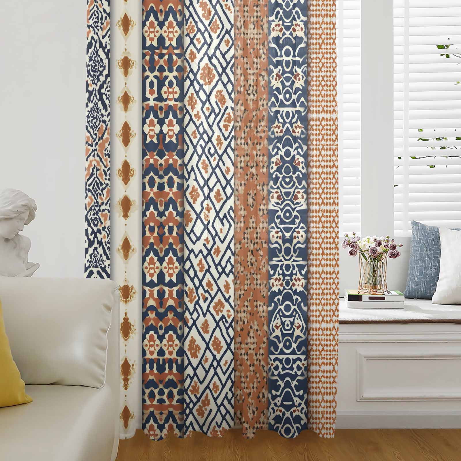 Boho Flower Stripe Semi Sheer Curtains Drapes for Living Room, Bedroom ...