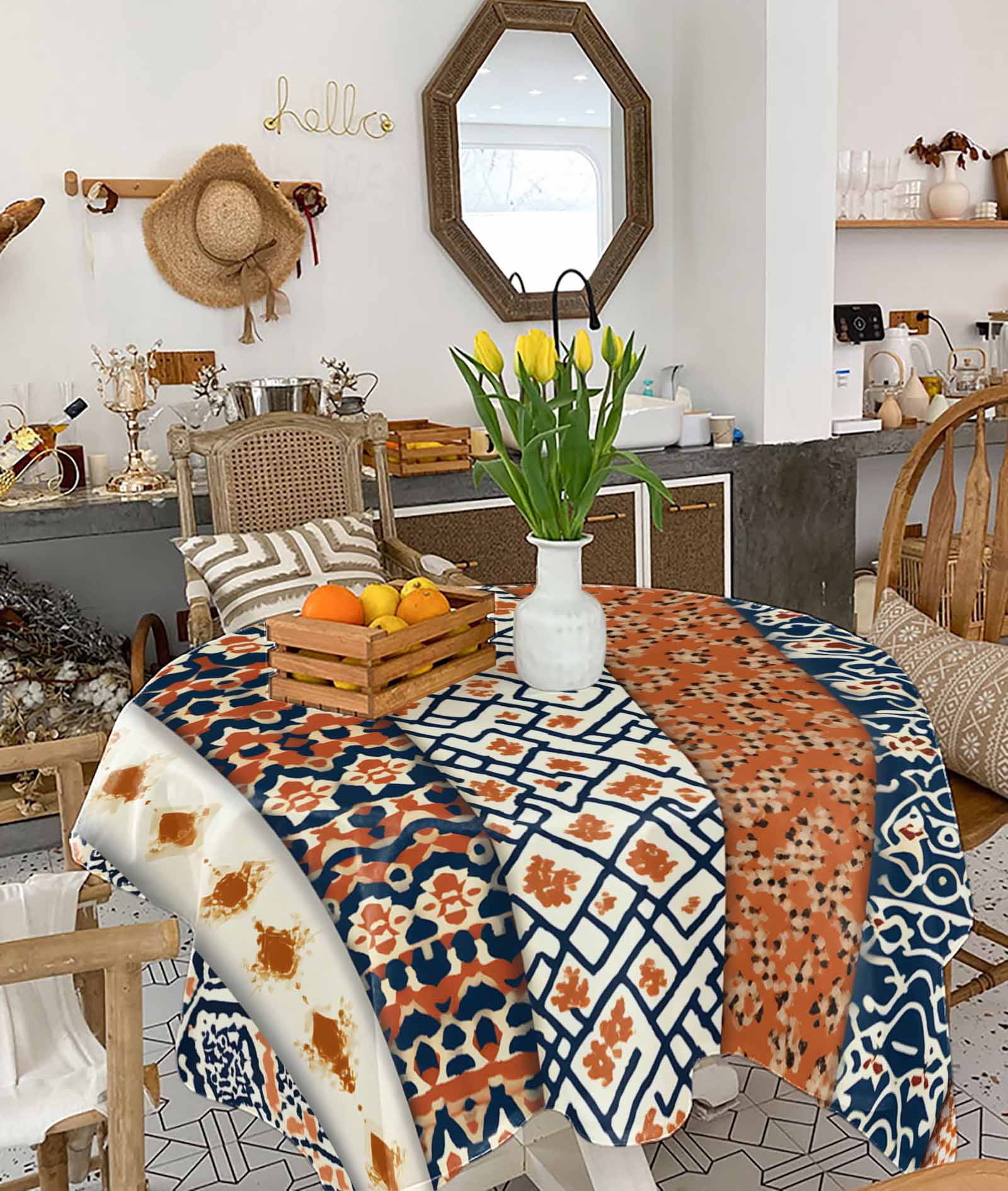 Boho Flower Stripe Tablecloth Square Table Cloth 60x60 , Waterproof ...
