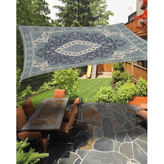 Boho Flower Sun Shade Sail 8'X10' Teal Blue Green Bohemia Geometric ...