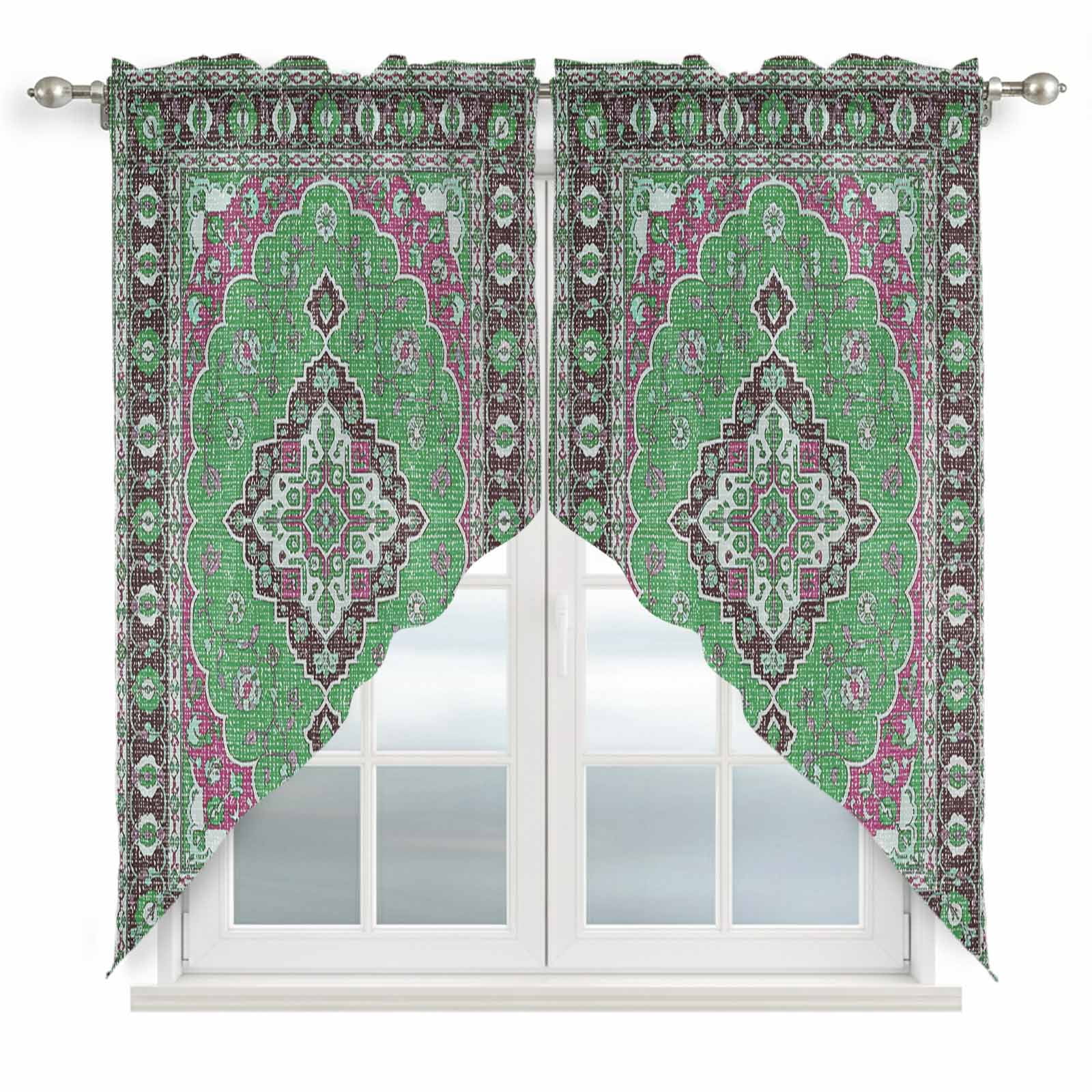 Boho Flower Swag Curtain Valance for Window 2 Panels Pink Green Bohemia ...