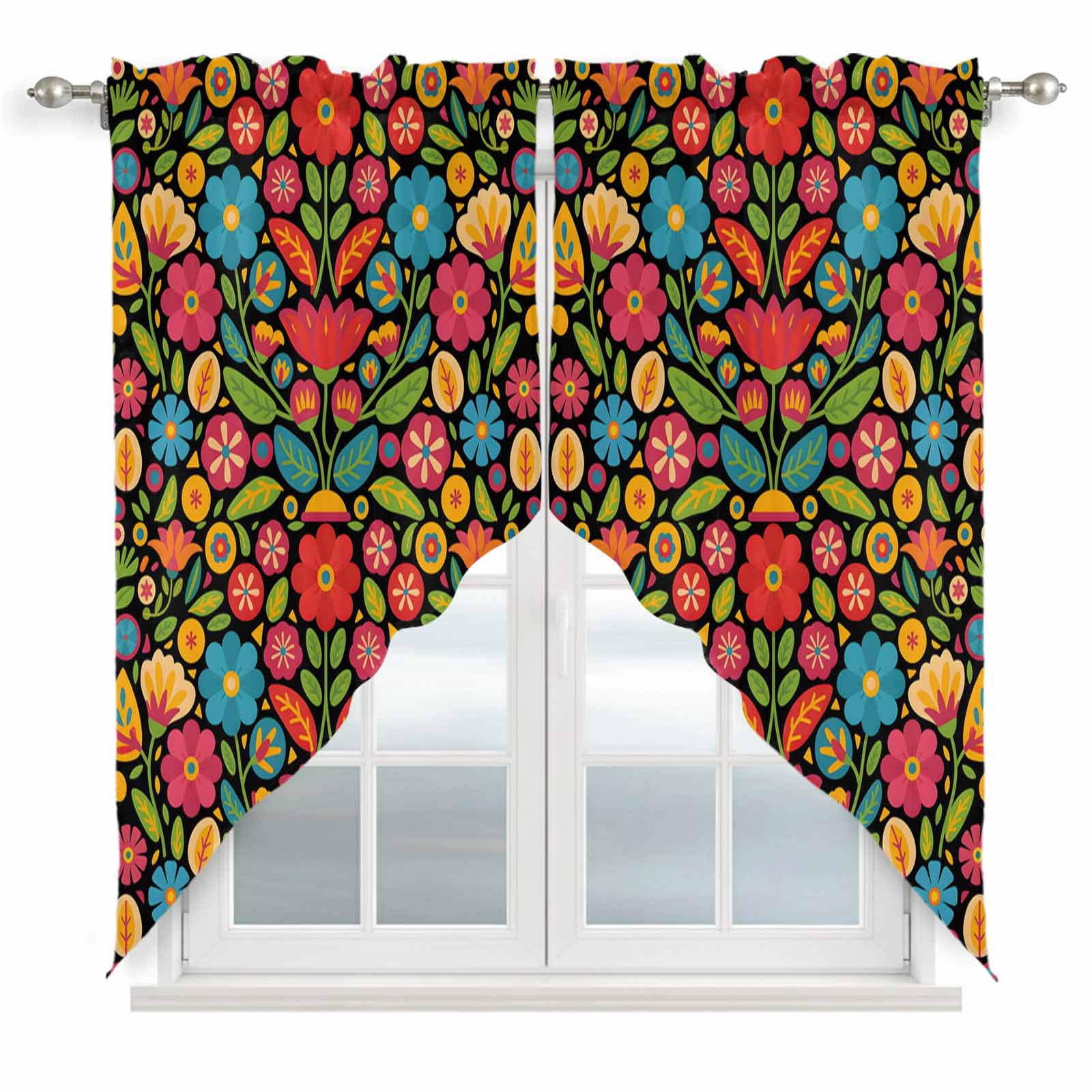 Boho Flower Swag Curtains Red Blue Yellow Colorful Mexico Tribal Swag ...