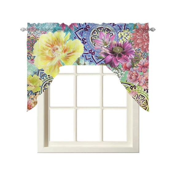 Boho Flower Swag Valance and Tier Curtains Set National Style Peony ...