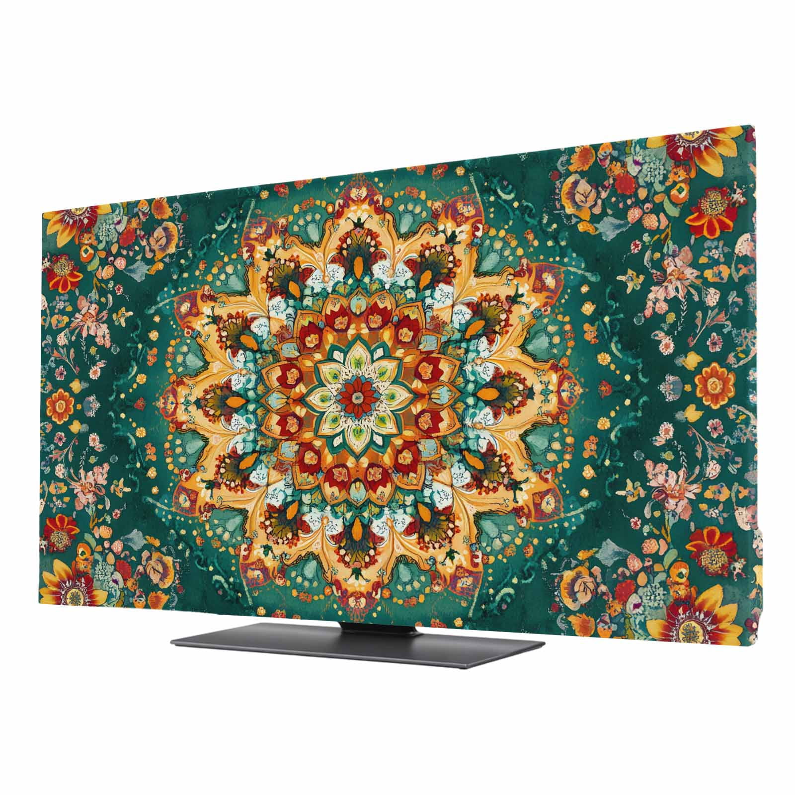 Boho Flower TV Cover for 65 Inch Screen,Stretch Fabric Dustproof TV ...