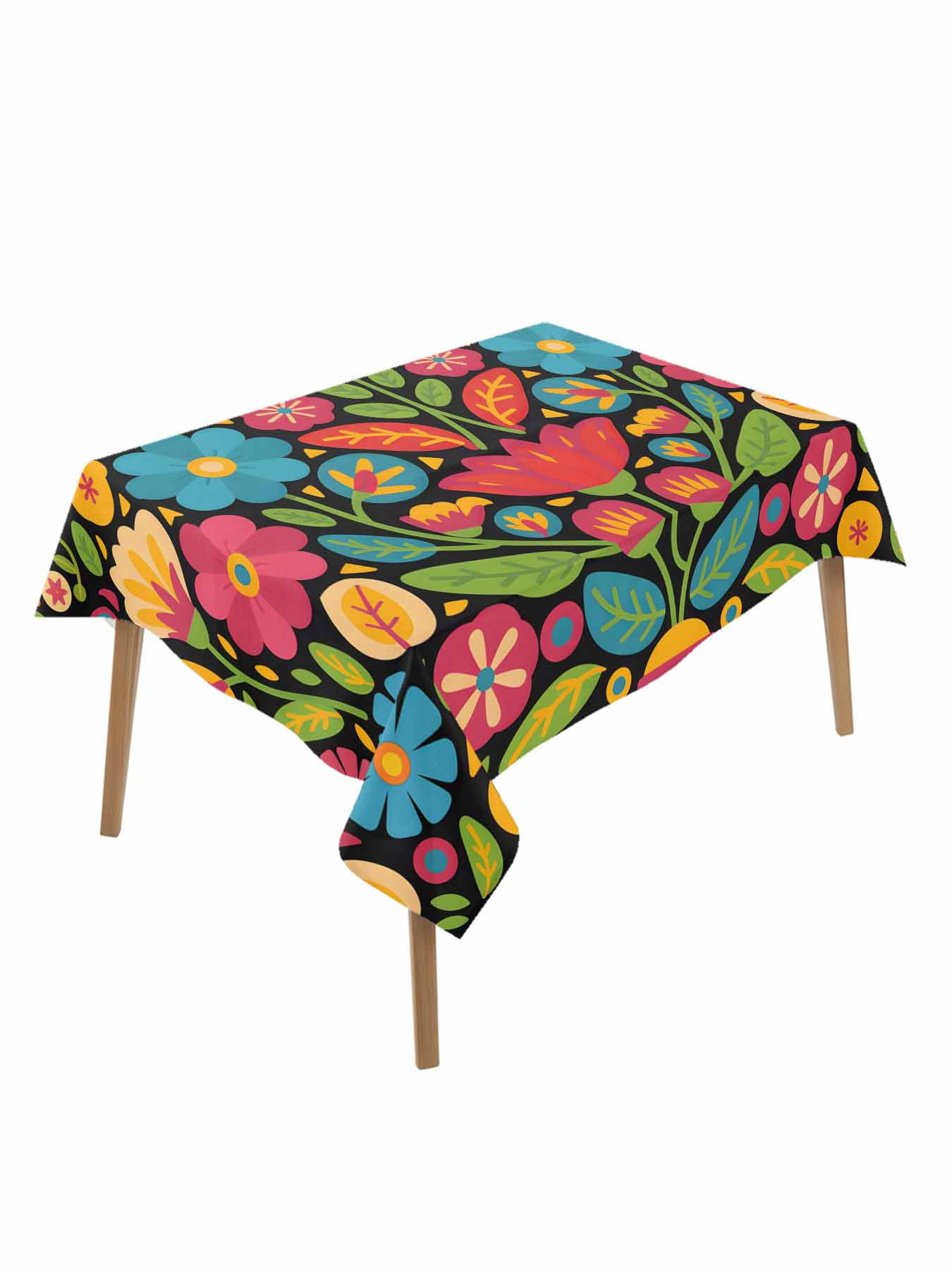 Boho Flower Table Cloth, Red Blue Yellow Colorful Mexico Tribal ...