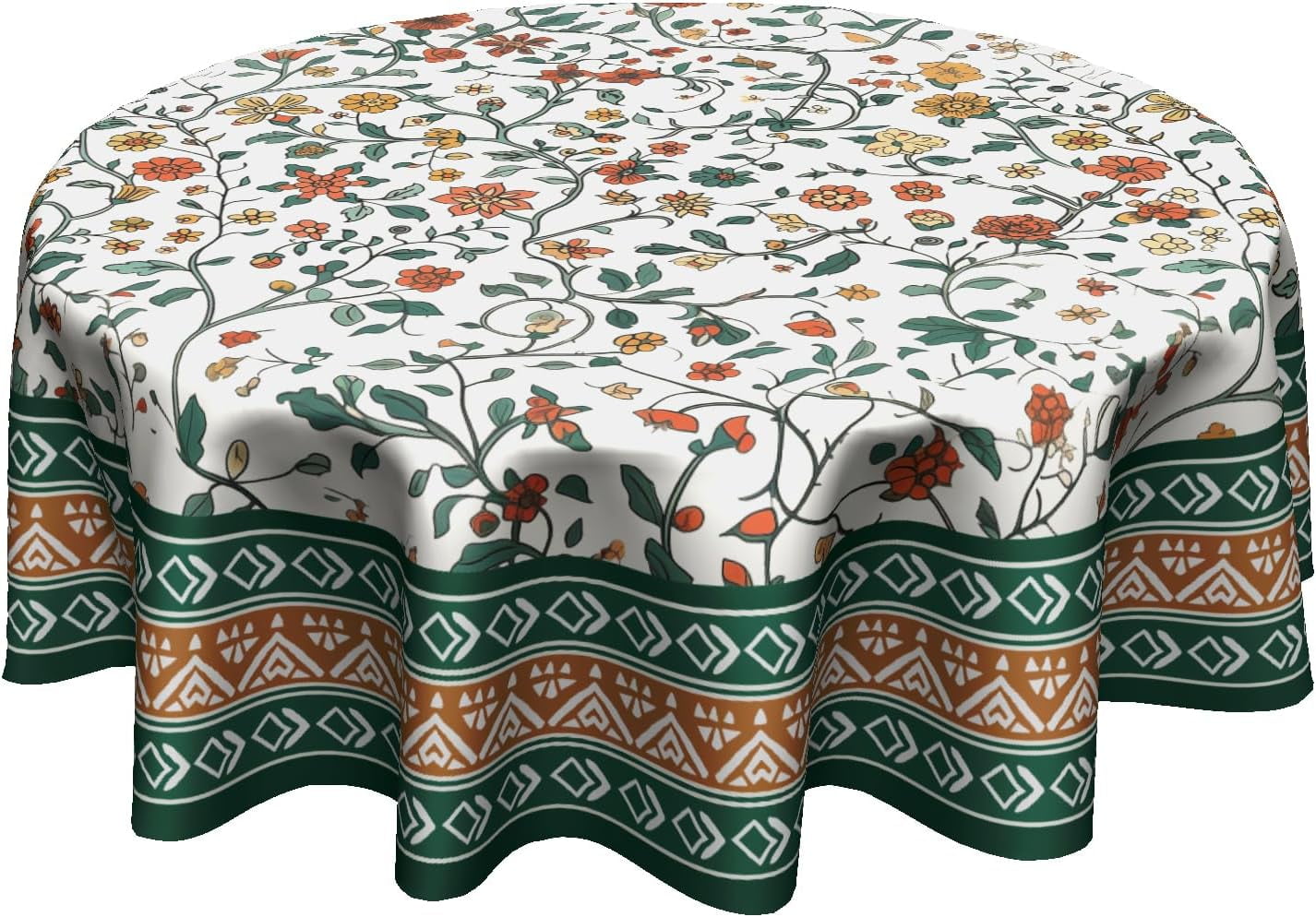 Boho Flower Table Cloth Round - Bohemian Floral Circle Tablecloth 60 ...