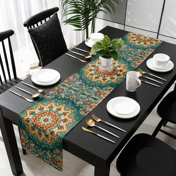Boho Flower Table Runner 108 Inches Long - Yellow Green Bohemian ...