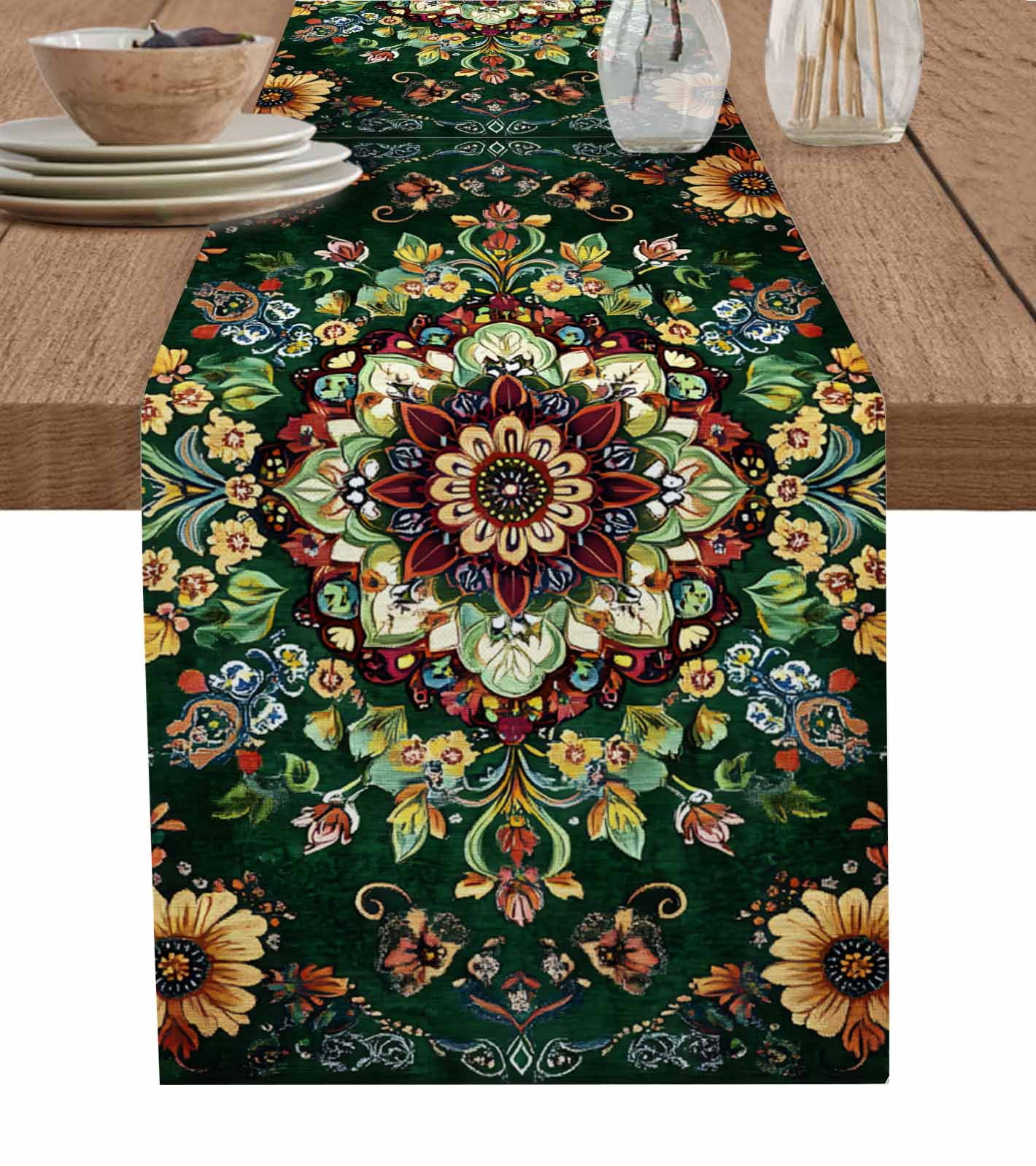 Boho Flower Table Runner 72 Inches, Bohemian Gorgeous Patterns Ethnic ...