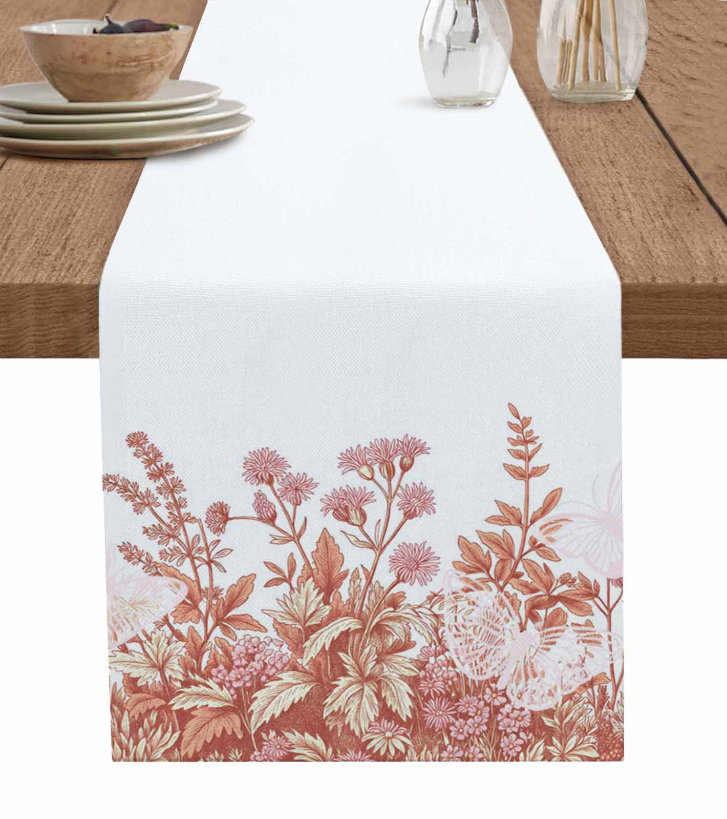 Boho Flower Table Runner 72 Inches, Retro Autumn Florals Butterfly ...