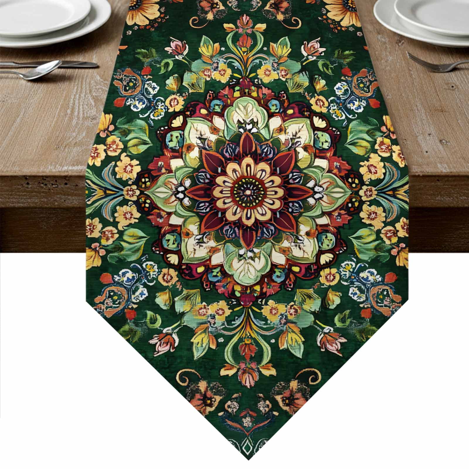 Boho Flower Table Runner Linen Burlap Table Runner 72 Inches Long ...