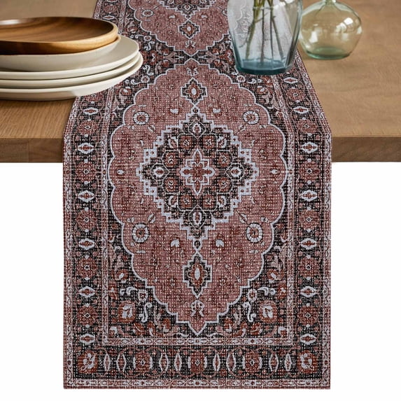 Boho Flower Table Runner, Red Bohemia Geometric Tribal Ethnic Style ...