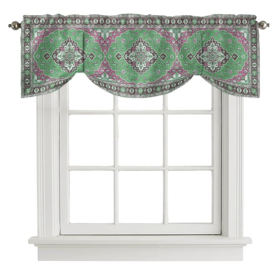 Boho Flower Tie Up Valance Curtains Pink Green Bohemia Geometric Tribal ...