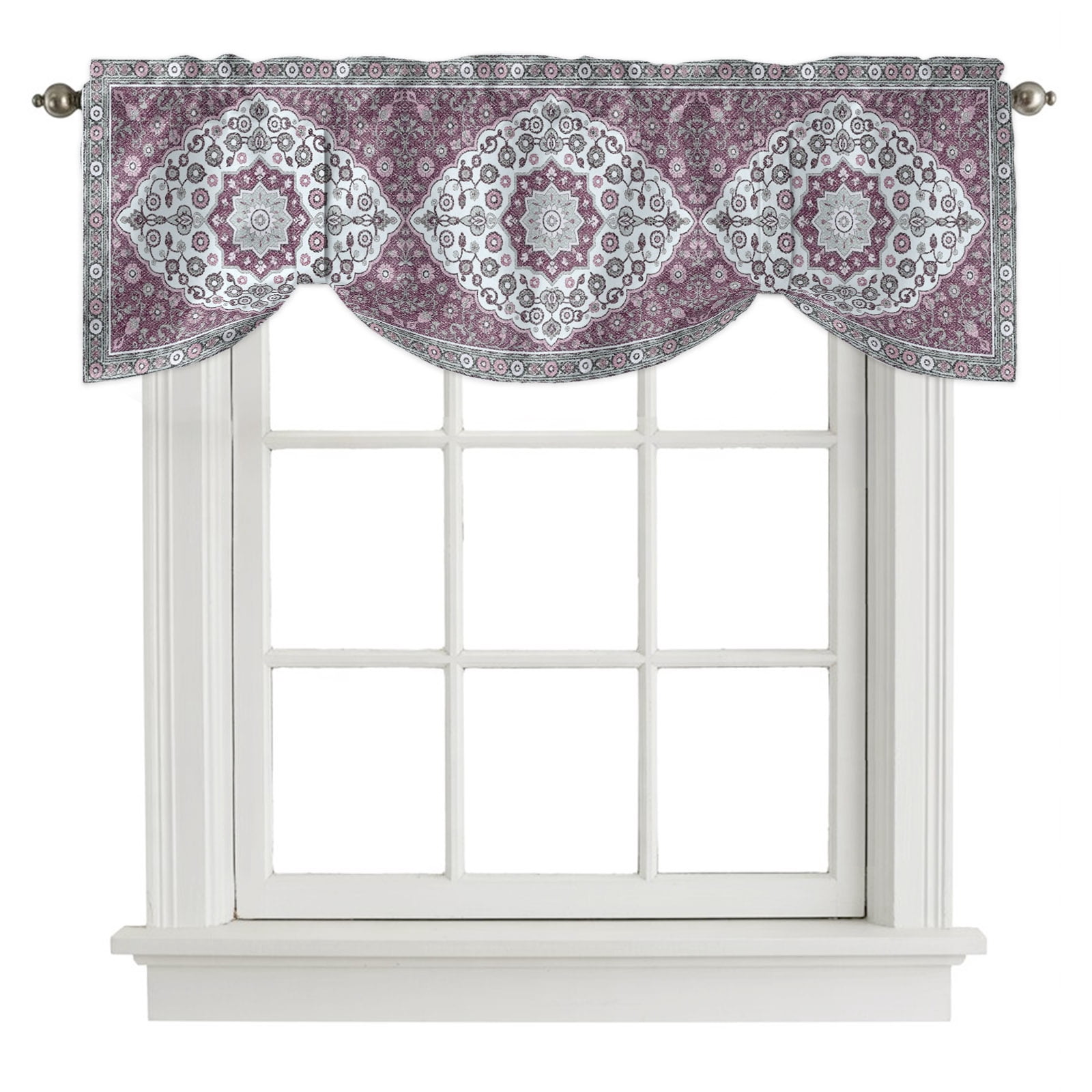 Boho Flower Tie Up Valance Curtains Pink Purple Bohemia Geometric ...