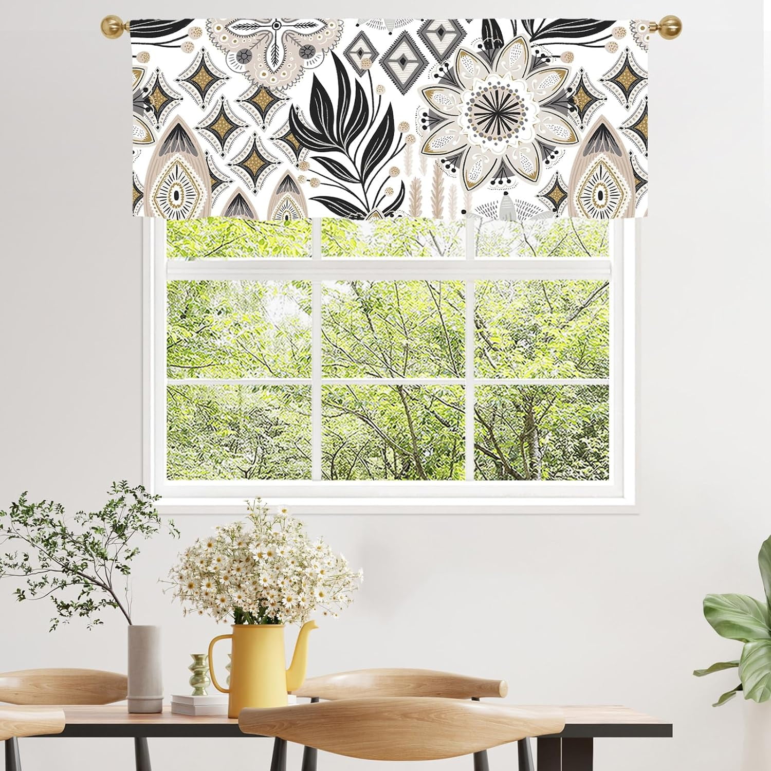 Boho Flower Valance Curtains for Living Room, Abstract Geometric ...