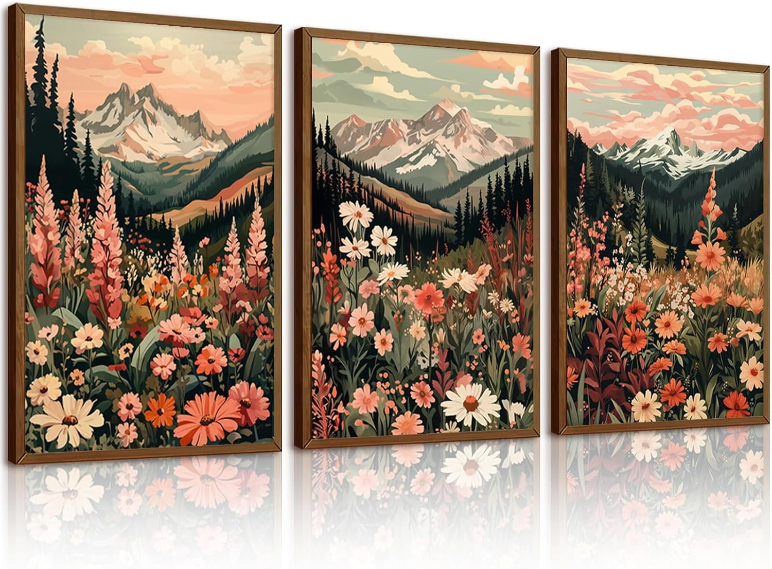 Boho Flower Wall Art Mountain Wildflower Daisy Canvas Wall Decor ...