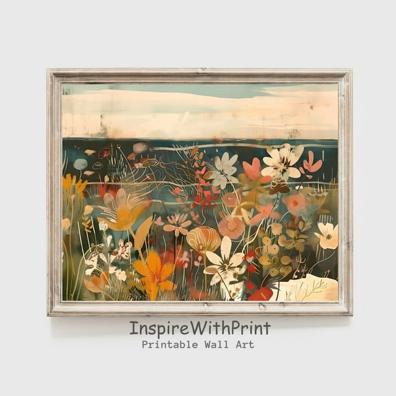 Boho Flower Wall Art, Printable Summer Landscape Poster Coastal Side ...