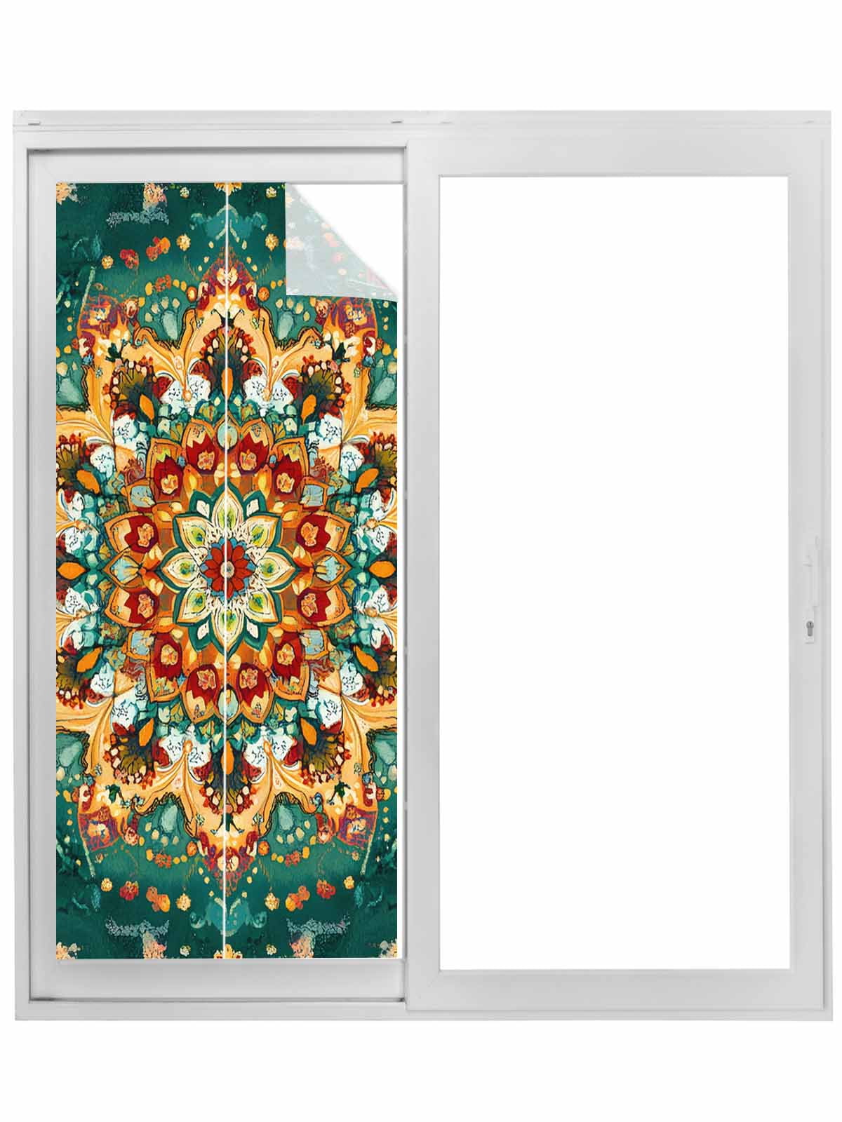 Boho Flower Window Privacy Film, Yellow Green Bohemian Colorful ...