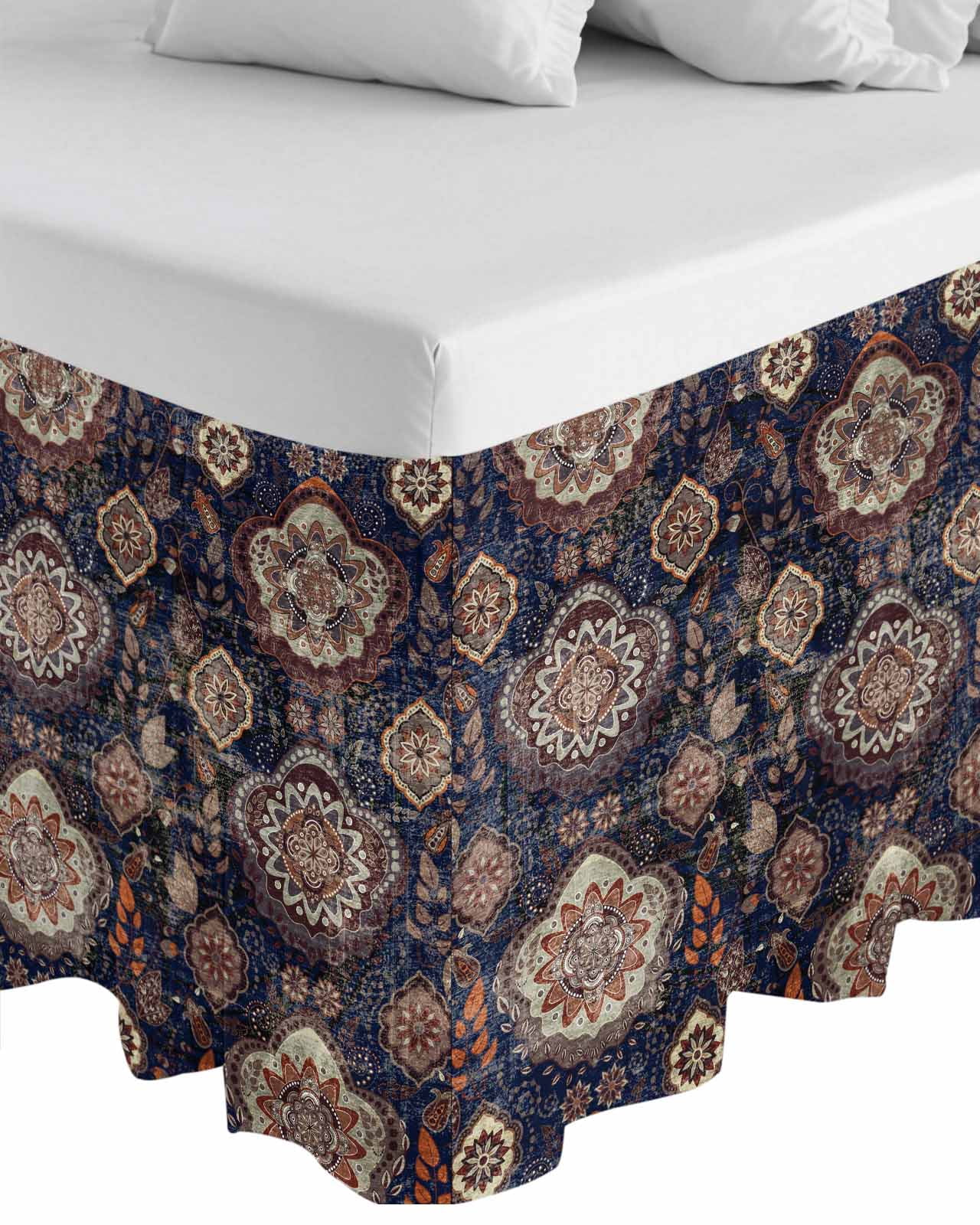 Boho Flower, Wrap Around Bed Skirts for Queen Bed 16" Drop, Bed Skirt ...
