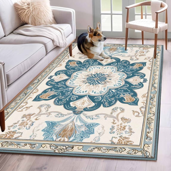 Boho Flowers Area Rug 3x5 FT, Non Slip Entryway Bedside Carpet, Country ...