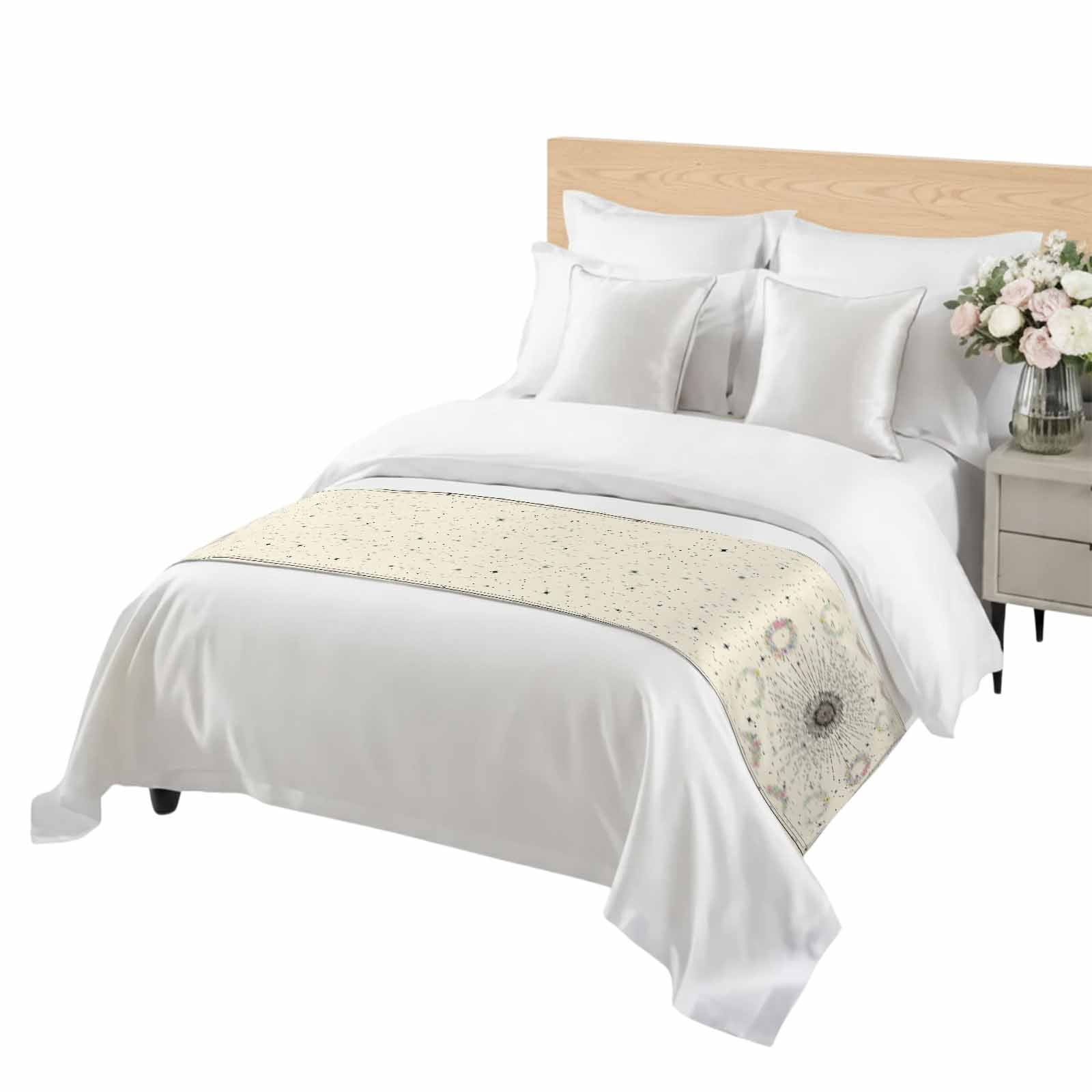 Boho Flowers Bed Runner Cal King Size Bohemian Floral Stars Moon Beige ...