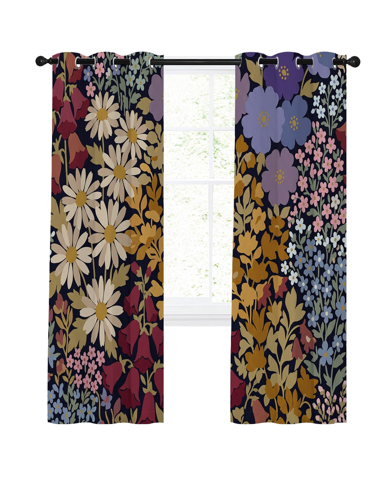 Boho Flowers Blackout Curtains 39 Inches Length, Vintage Farmhouse ...