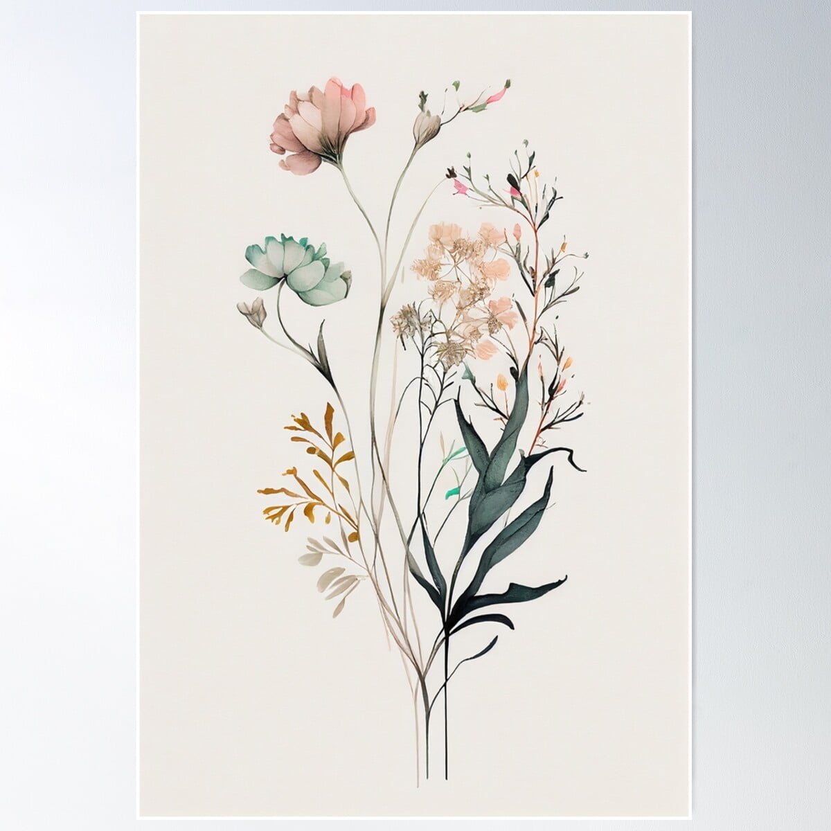 Boho Flowers, Boho Flower Art, Minimalistic Flower Bouquet Poster Wall ...