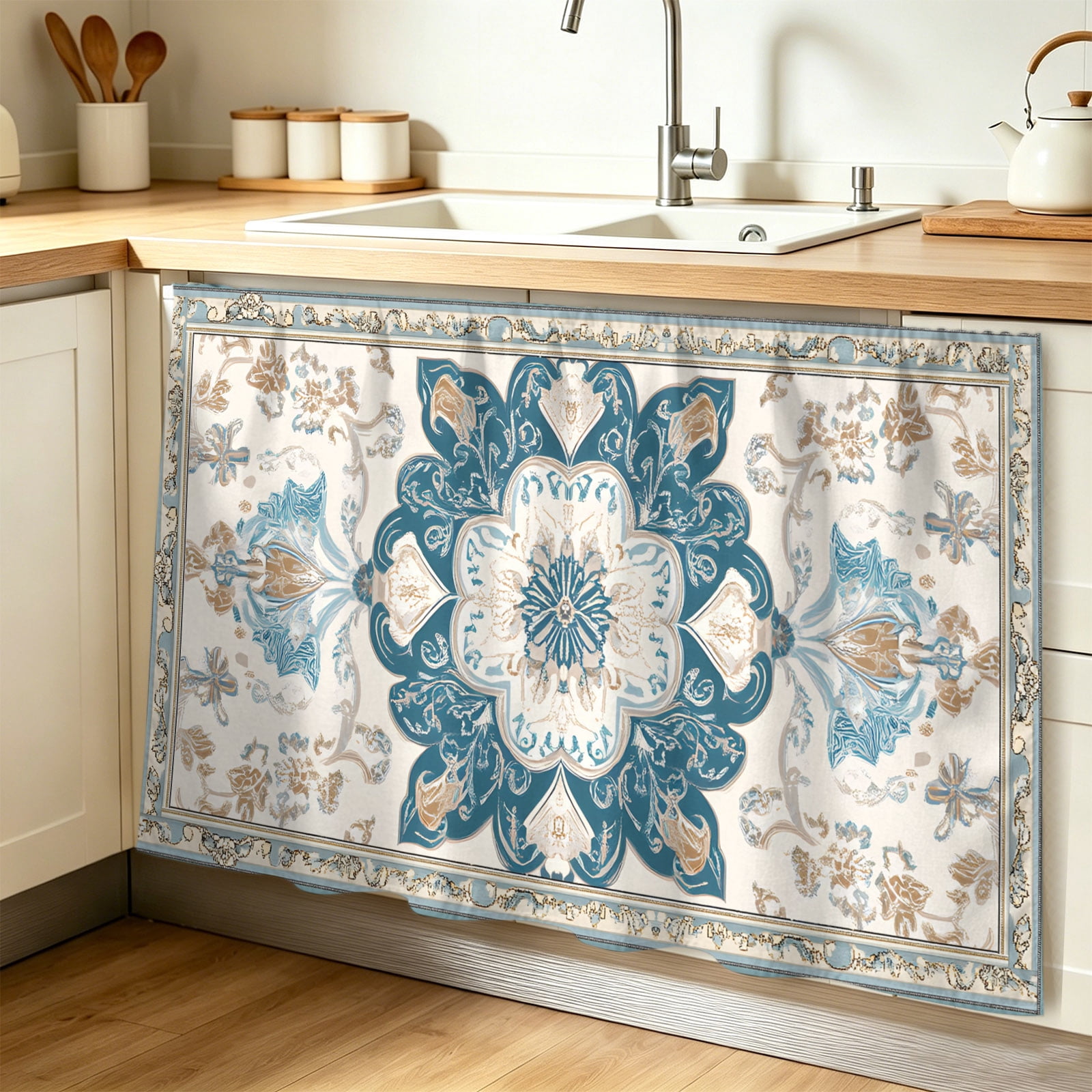 Boho Flowers Cabinet Curtain 32"Wx55"L,Dustproof Pantry Door Curtain W ...