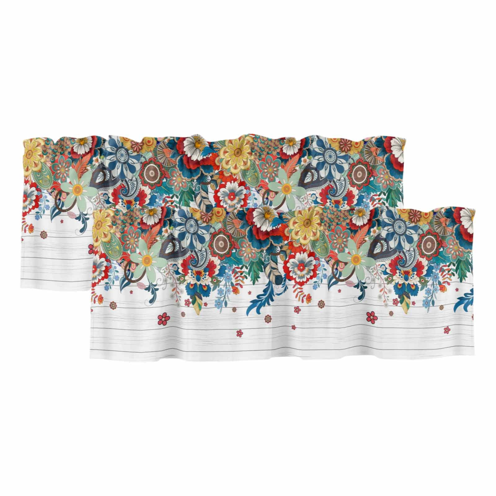 Boho Flowers Curtain Valances for Windows, Kitchen Valance Window ...