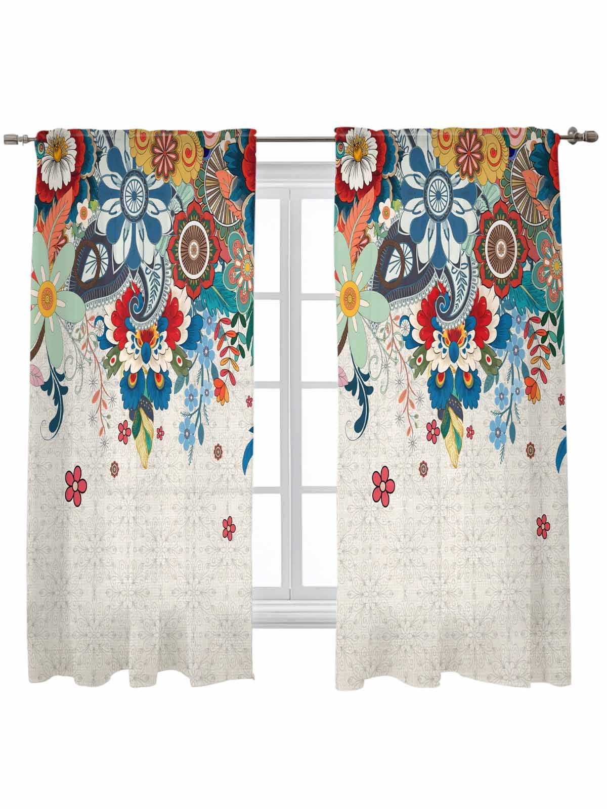 Boho Flowers Curtains 72 Inch Length, Sheer Curtains for Bedroom Living ...