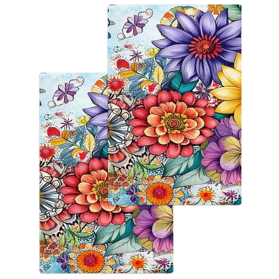 Boho Flowers Kitchen Dish Towels for Drying Dishes Set of 2, Bohemia ...