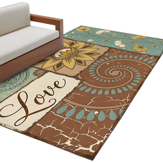 Boho Flowers Kitchen Runner Rug 2.7x5 Washable Runners for Hallway Non ...