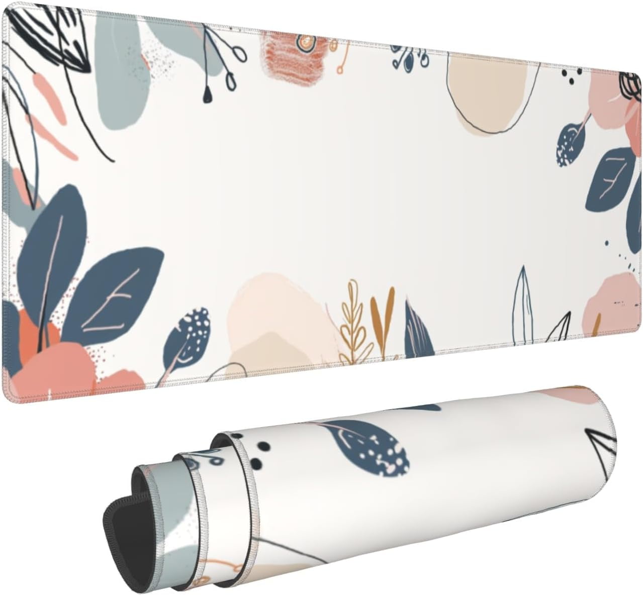 Boho Flowers Leaves Gaming Mouse Pad, Abstract Art Design Waterproof ...