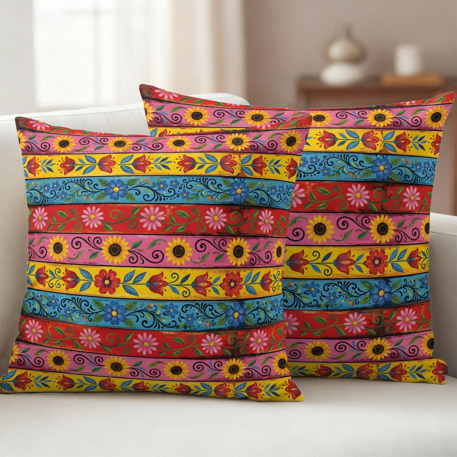 Boho Flowers Outdoor Waterproof Throw Pillow Covers 24x24 Set of 2 ...