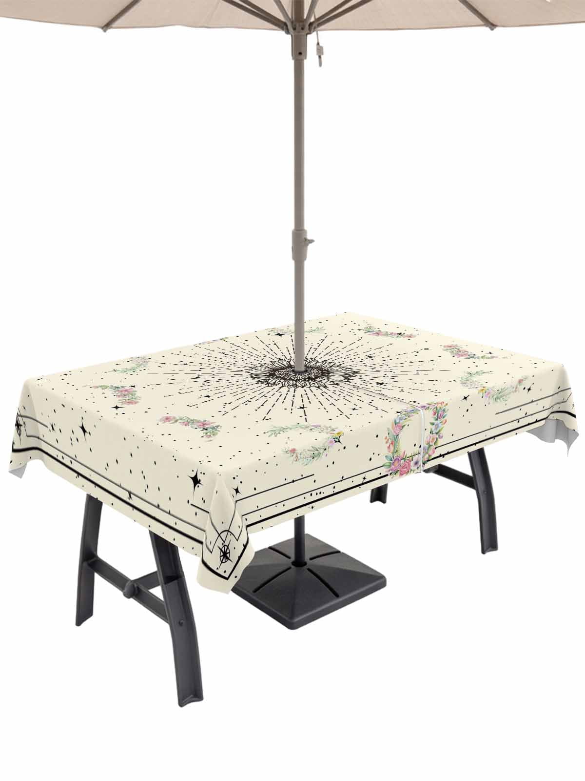 Boho Flowers Rectangle Outdoor Tablecloth with Umbrella Hole Bohemian ...