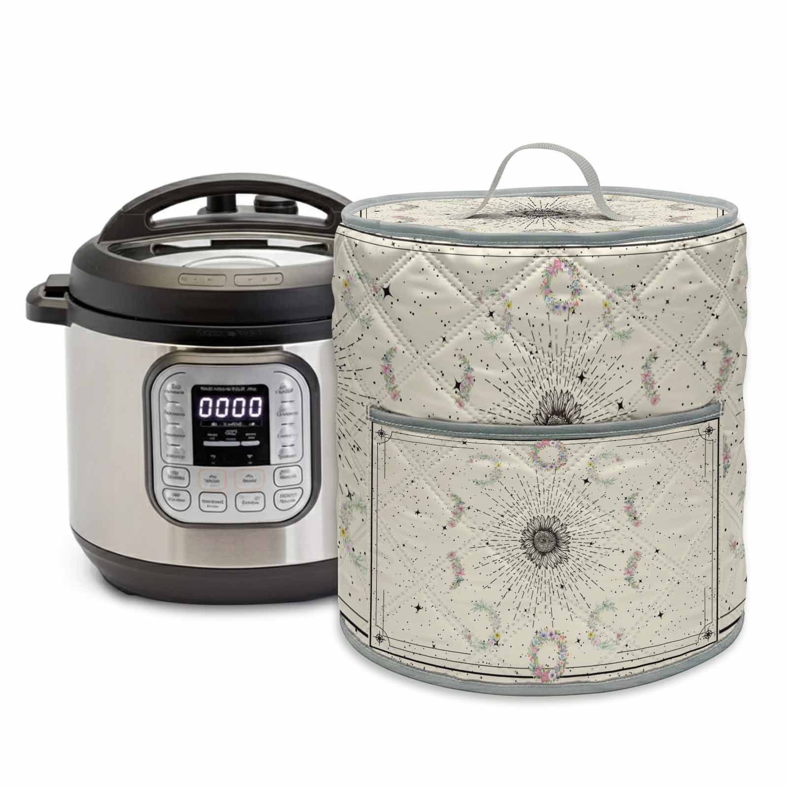 Boho Flowers Rice Cooker Cover 6 Quart Bohemian Floral Stars Moon Beige ...