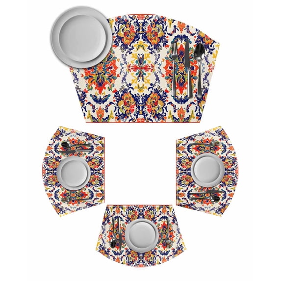 Boho Flowers Round Table Placemats Set of 2 Wedge Placemats, Abstract ...