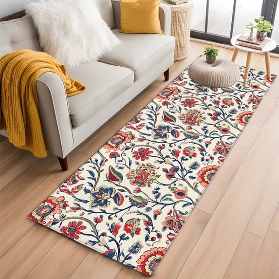 Boho Flowers Runner Rug 2x6 FT,Non Slip Hallway Rugs,Watercolor Red ...